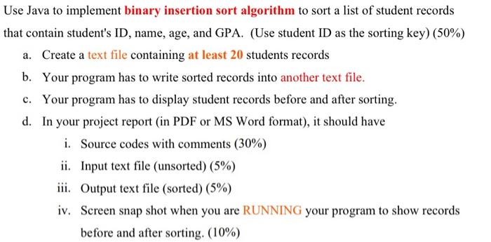 Solved Use Java To Implement Binary Insertion Sort Algor
