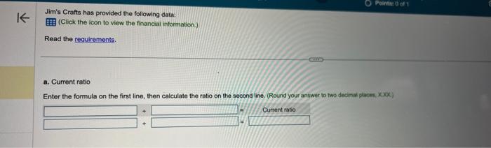 Solved Jim's Crafts has provided the following data: (Click | Chegg.com