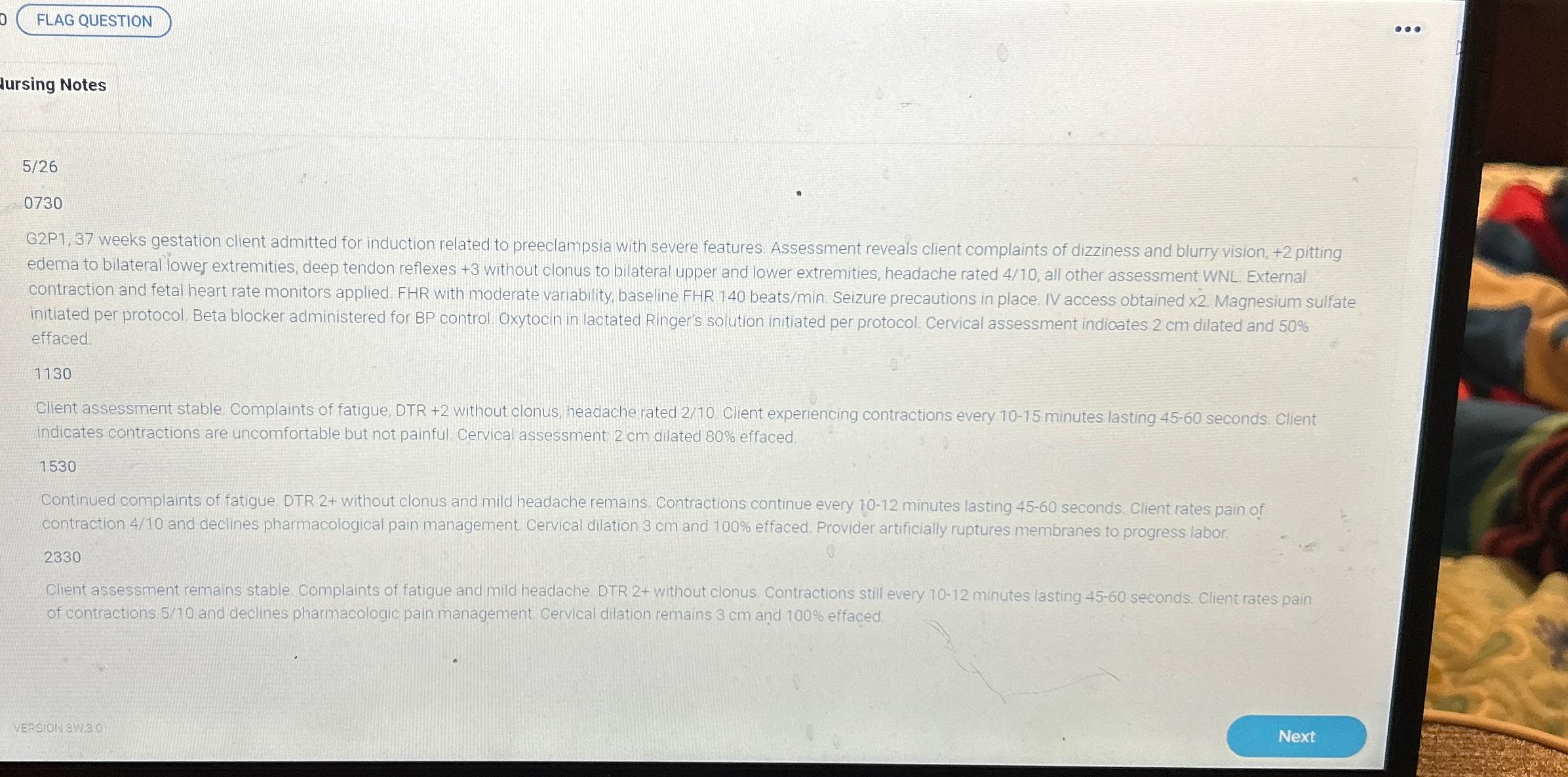 Solved 2260730G2P1, 37 ﻿weeks gestation client admitted for | Chegg.com