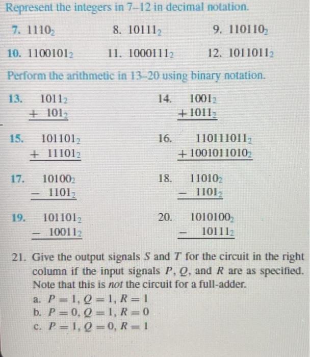 Solved Represent the integers in 7-12 in decimal notation. | Chegg.com