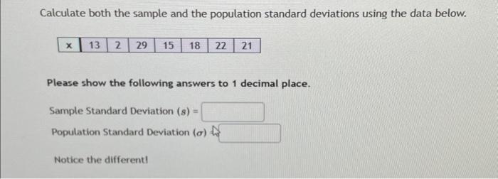 Solved Calculate both the sample and the population standard | Chegg.com