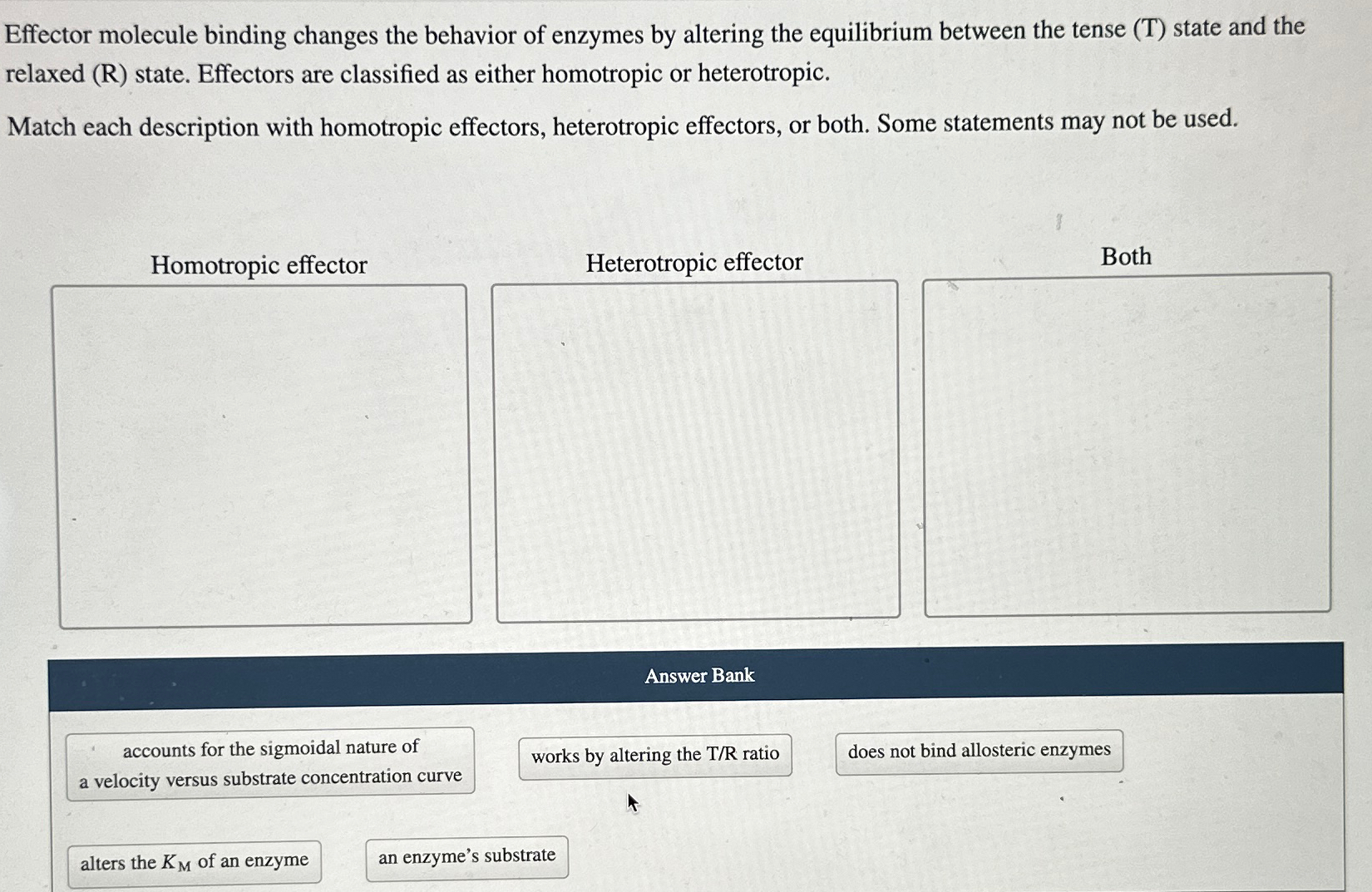 Solved Effector molecule binding changes the behavior of | Chegg.com