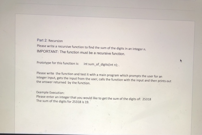 Solved Part 2: Recursion Please write a recursive function | Chegg.com