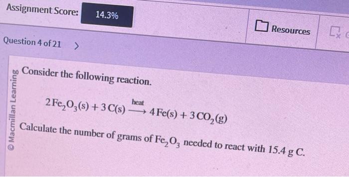 Solved Consider The Following Reaction 2fe2o3 S 3c S