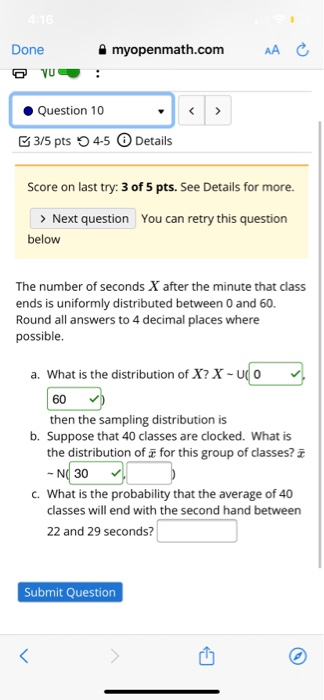 Solved myopenmath.com AA Done ଏ YUS : • Question 10 3/5 | Chegg.com