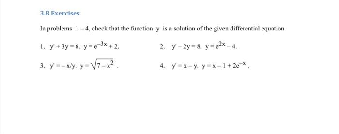 Solved In problems 1−4, check that the function y is a | Chegg.com