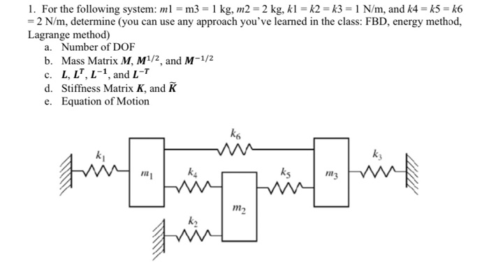 Solved 1. For the following system: ml = m3 = 1 kg, m2 = 2 | Chegg.com