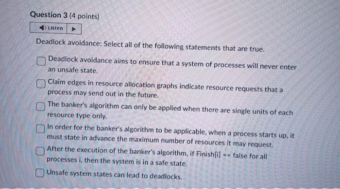 Solved Basic deadlock questions: Select all of the following | Chegg.com