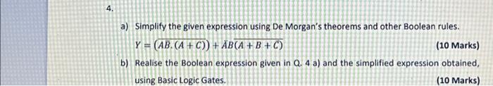 Solved a) Simplify the given expression using De Morgan's | Chegg.com