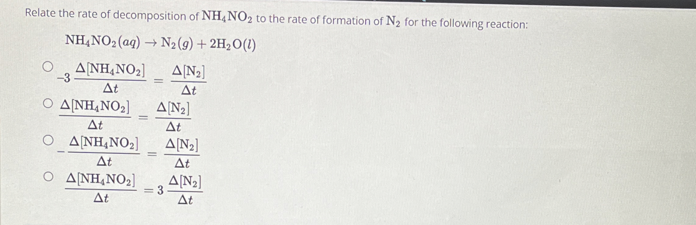 Solved Relate the rate of decomposition of NH4NO2 ﻿to the | Chegg.com