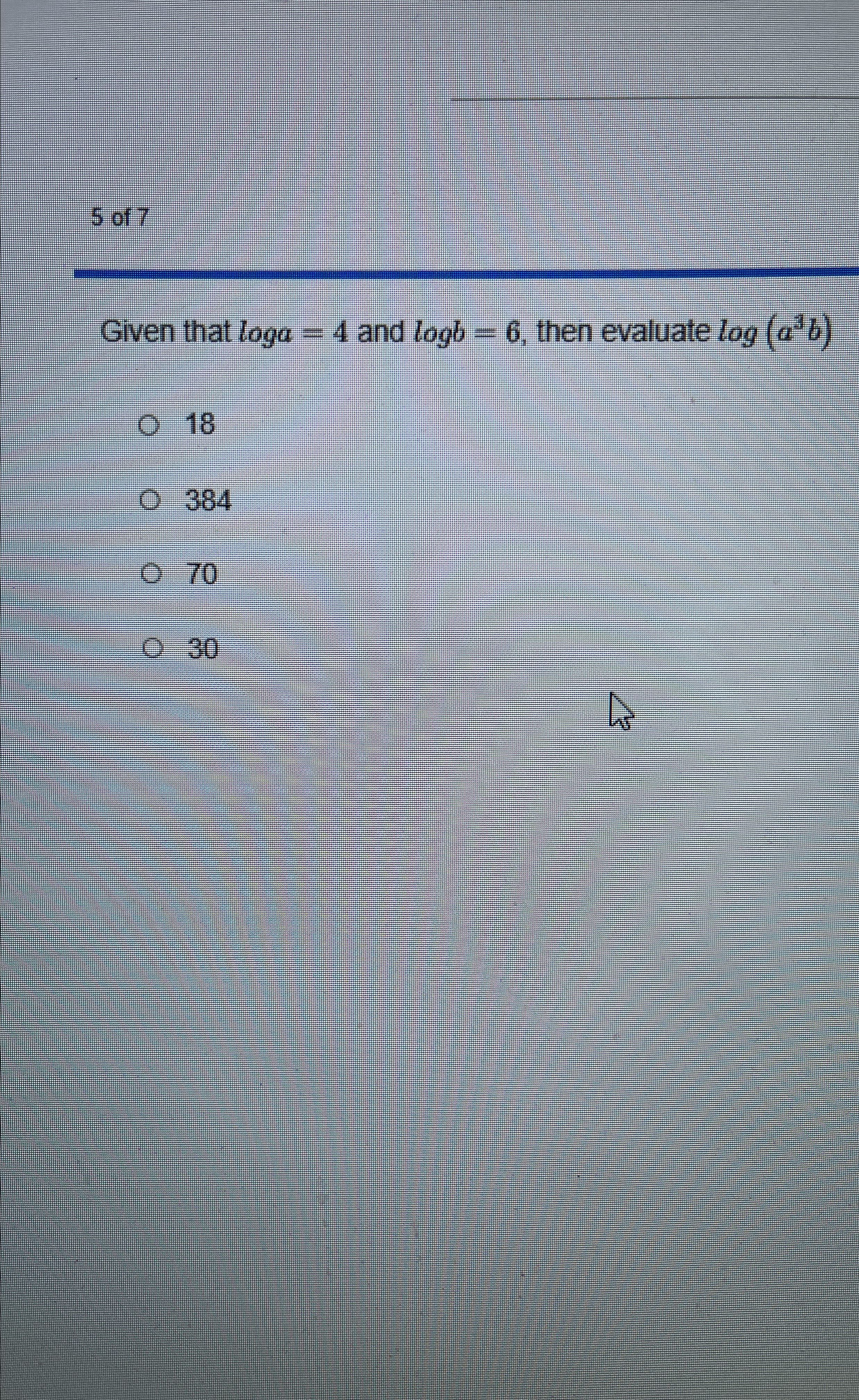 Solved Given that log⁡a = 4 ﻿and log⁡b =6 ﻿then evaluate | Chegg.com