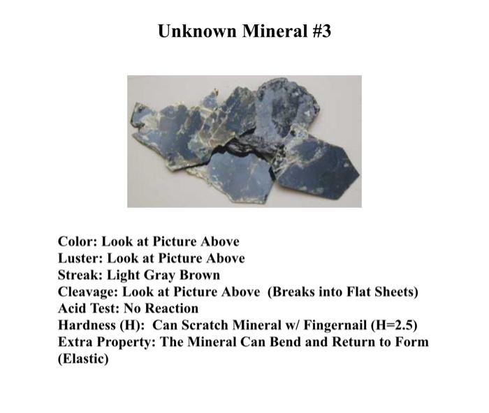 Unknown Mineral #7 Color: Look at Picture Above | Chegg.com