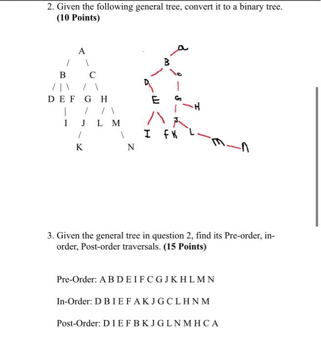 Solved 2. Given the following general tree, convert it to a | Chegg.com