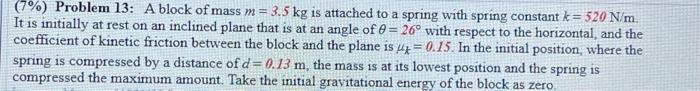 Solved (7\%) Problem 13: A block of mass m=3.5 kg is | Chegg.com