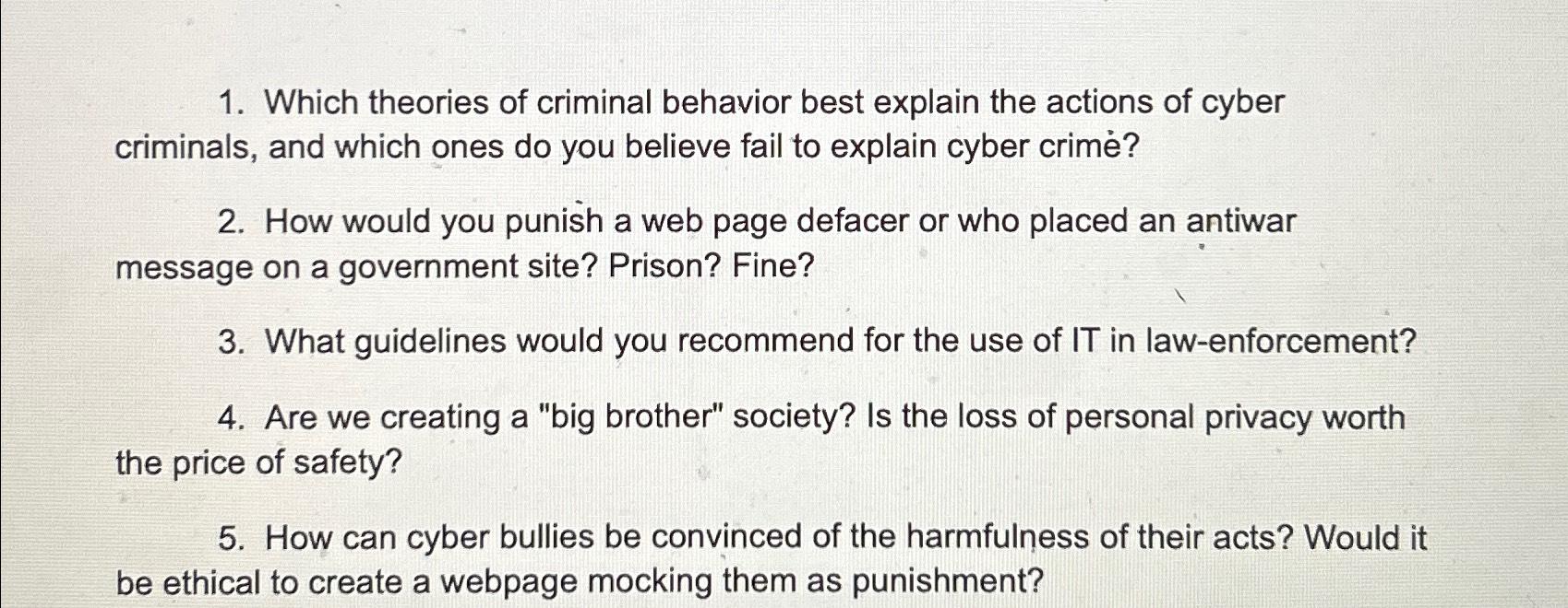Solved Which theories of criminal behavior best explain the | Chegg.com
