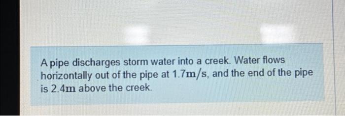 Solved A pipe discharges storm water into a creek. Water | Chegg.com