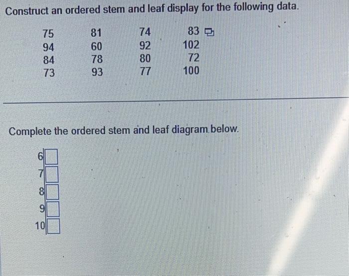 Solved Construct an ordered stem and leaf display for the | Chegg.com
