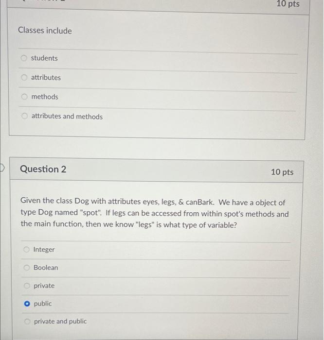 Solved D Question 3 10 pts public methods are used to define | Chegg.com
