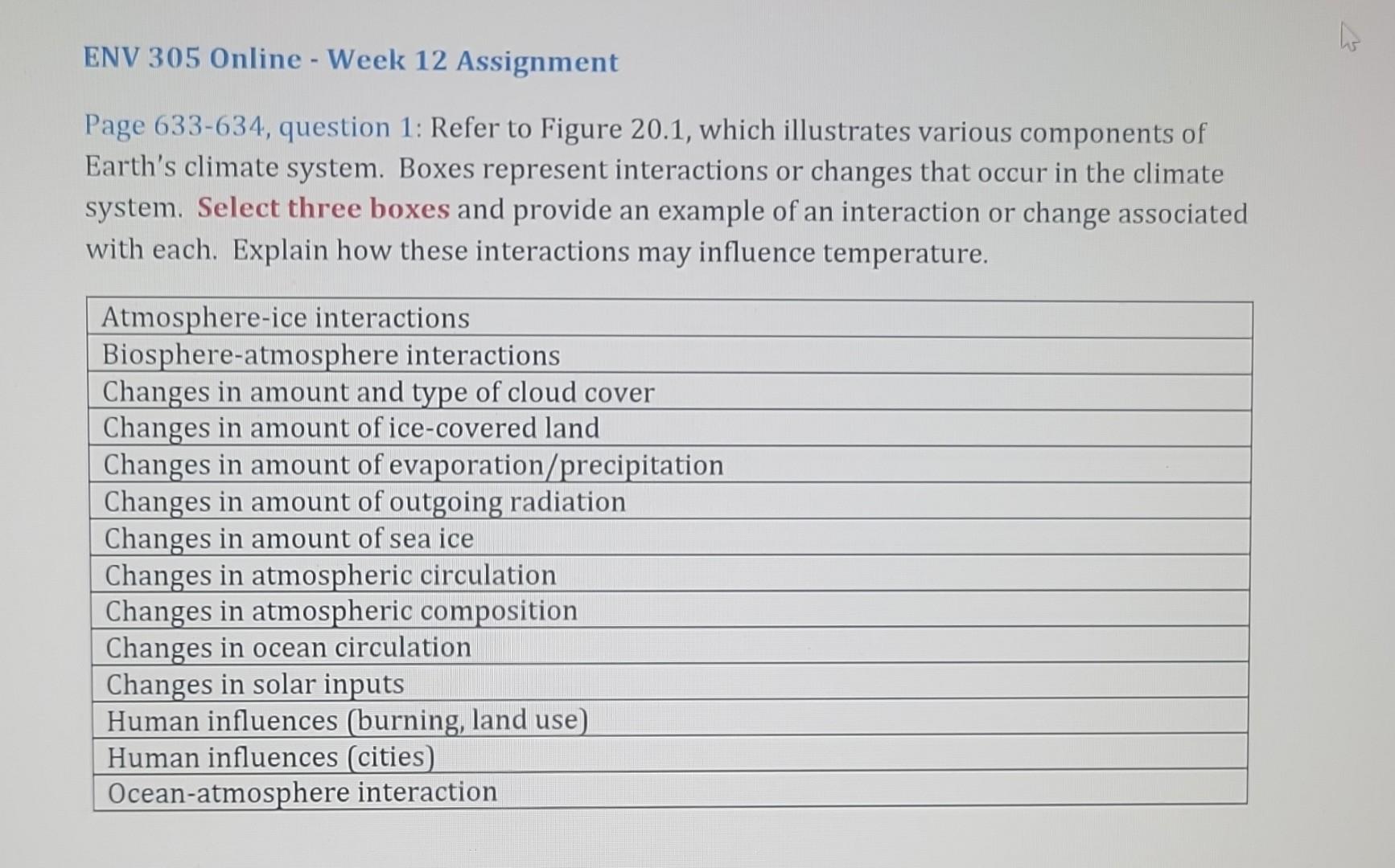 Solved ENV 305 Online - Week 12 Assignment Page 633-634, | Chegg.com