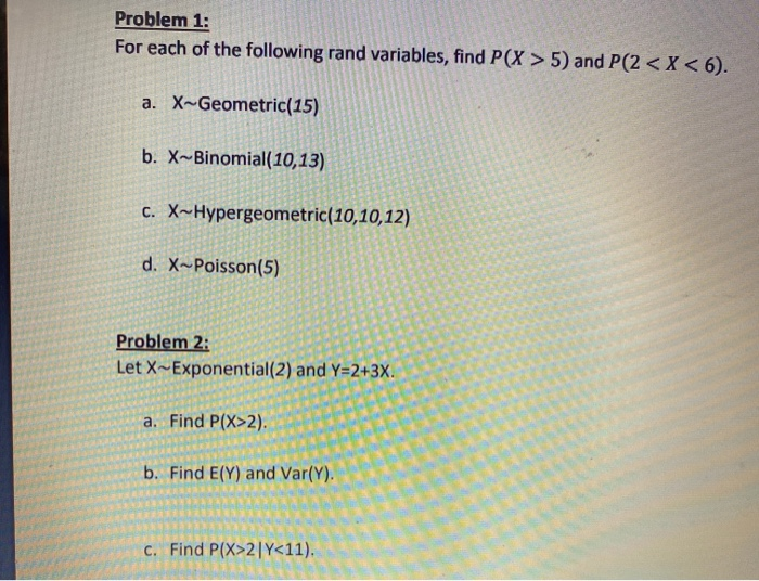 Solved Problem 1: For each of the following rand variables, | Chegg.com