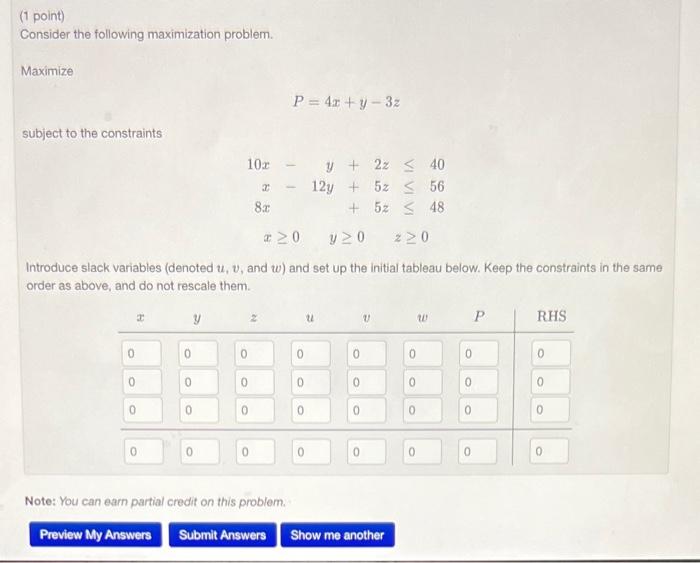 Solved 1 Point Consider The Following Maximization