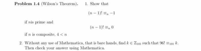 Solved Problem 1.4 (Wilson's Theorem). 1. Show that | Chegg.com
