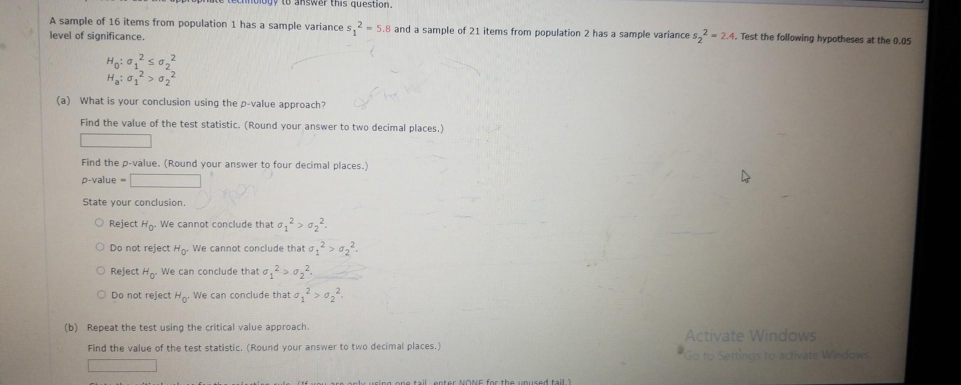 Solved A sample of 16 items from population 1 has a sample | Chegg.com