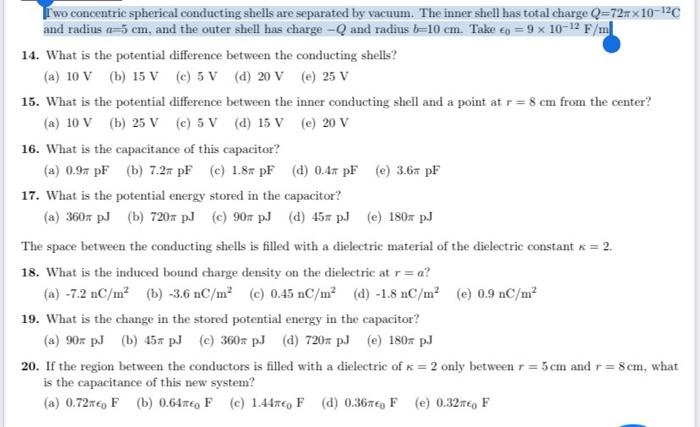 Solved Two concentric spherical conducting shells are | Chegg.com
