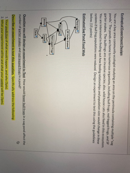 Solved Ecological Experiment Design: You are a bay area | Chegg.com