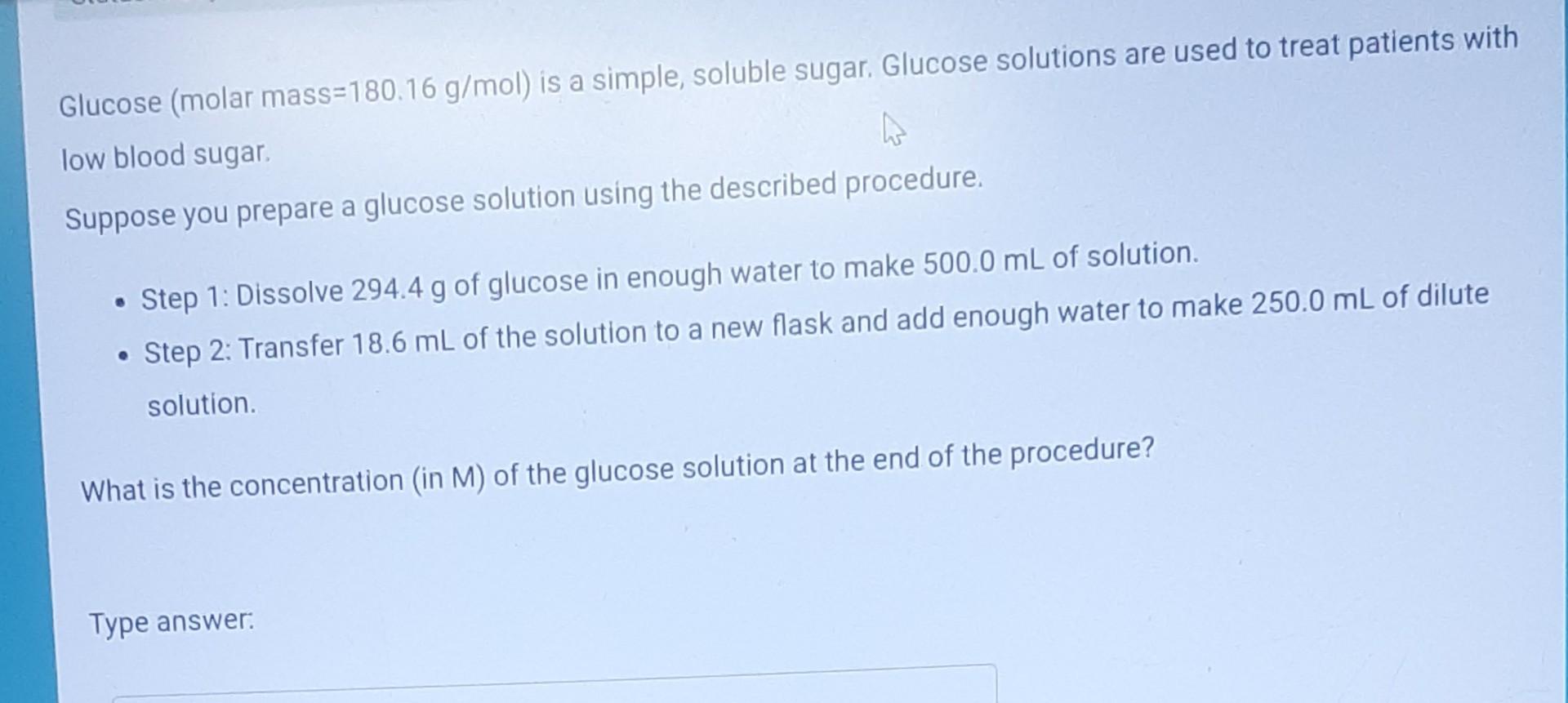 Solved Glucose (molar mass =180.16 g/mol) is a simple, | Chegg.com