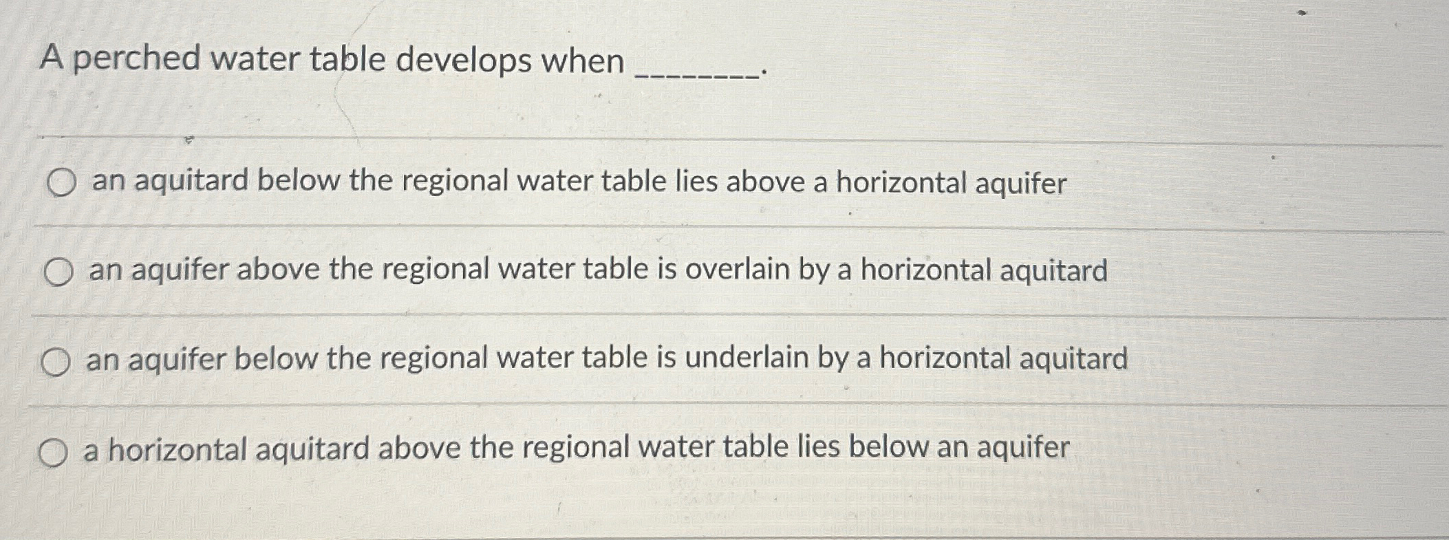Solved A perched water table develops when q,an aquitard | Chegg.com