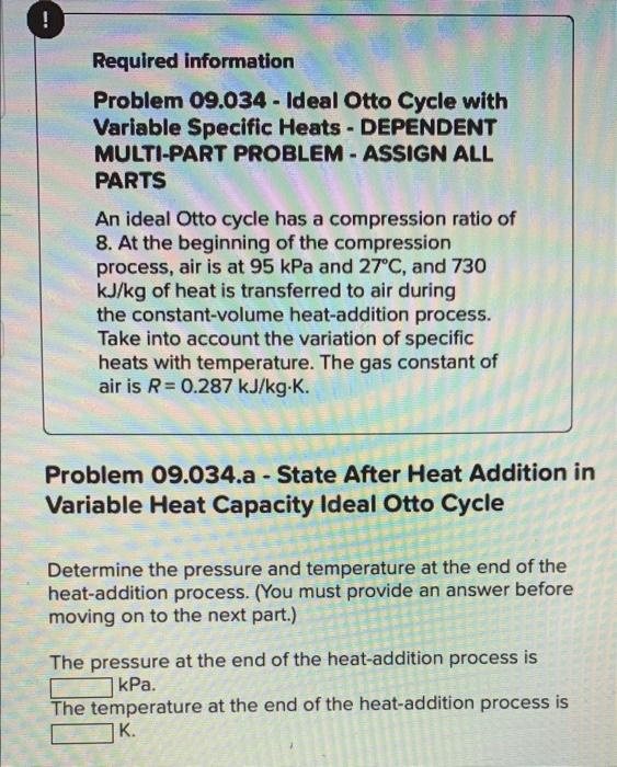 Solved Required information Problem 09.034 - Ideal Otto | Chegg.com