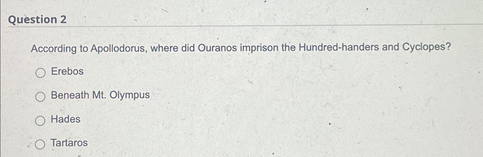 Solved Question 2According to Apollodorus, where did Ouranos | Chegg.com