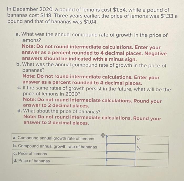 Solved In December 2020, a pound of lemons cost $1.54, while | Chegg.com