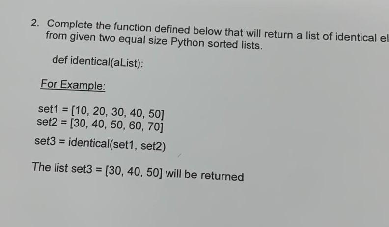 Solved Question 5: Function Definition 1. Complete the | Chegg.com