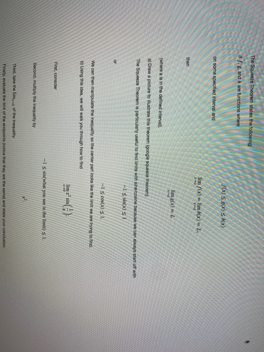 Solved The Squeeze Theorem states the following: 148.g. and | Chegg.com