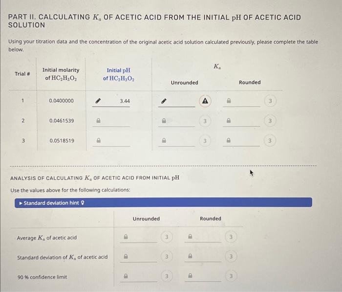 Solved PART II. CALCULATING Ka OF ACETIC ACID FROM THE | Chegg.com