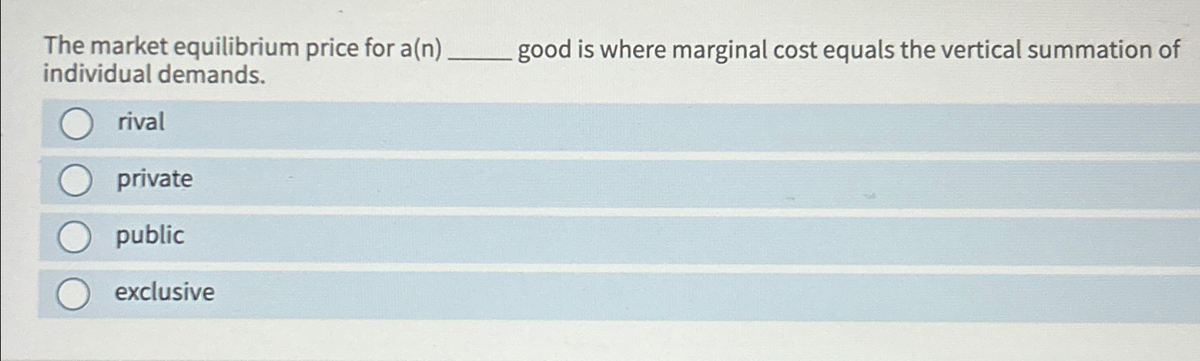 Solved The market equilibrium price for a(n), ﻿good is where | Chegg.com