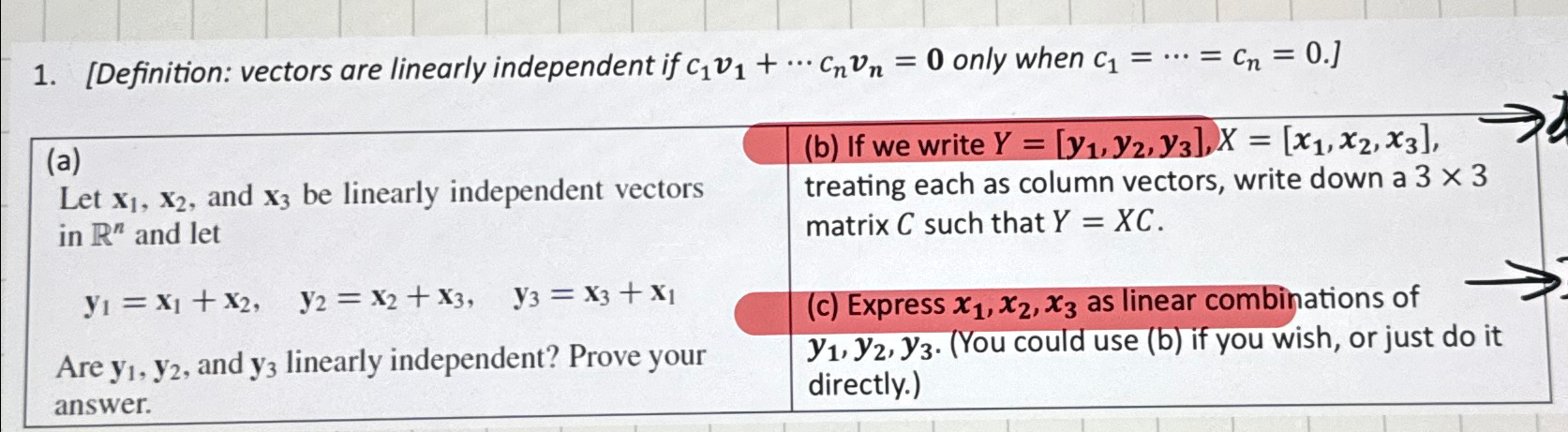 [Definition: vectors are linearly independent if | Chegg.com
