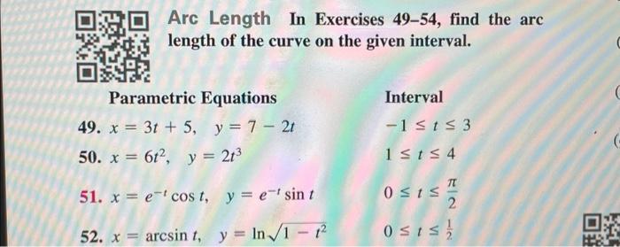 Solved Arc Length In Exercises 49-54, find the arc length of | Chegg.com