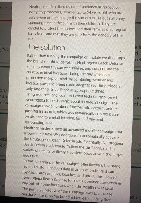 Solved e In da keti Neutrogena Case Study: Beach Defense | Chegg.com