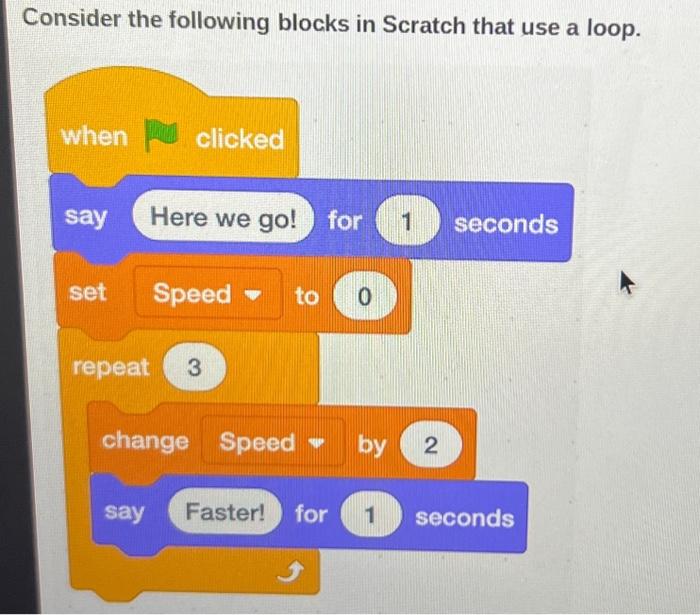 Solved Consider the following blocks in Scratch that use a | Chegg.com