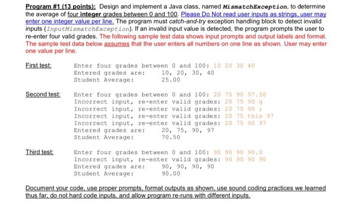 Solved Program #1 (13 points): Design and implement a Java | Chegg.com