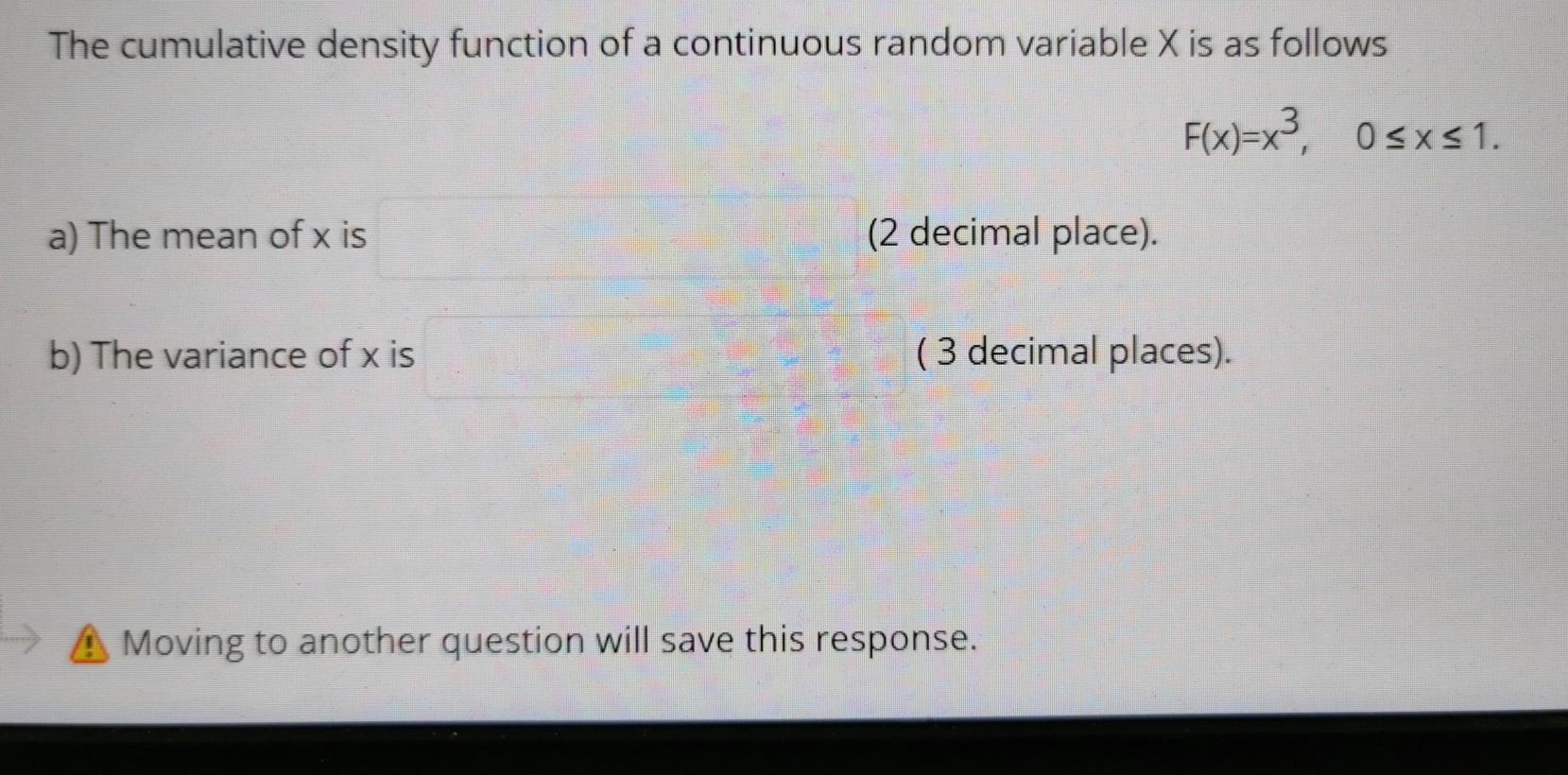 Solved The cumulative density function of a continuous | Chegg.com
