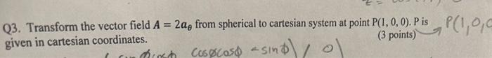 Solved Q3. Transform the vector field A=2aθ from spherical | Chegg.com