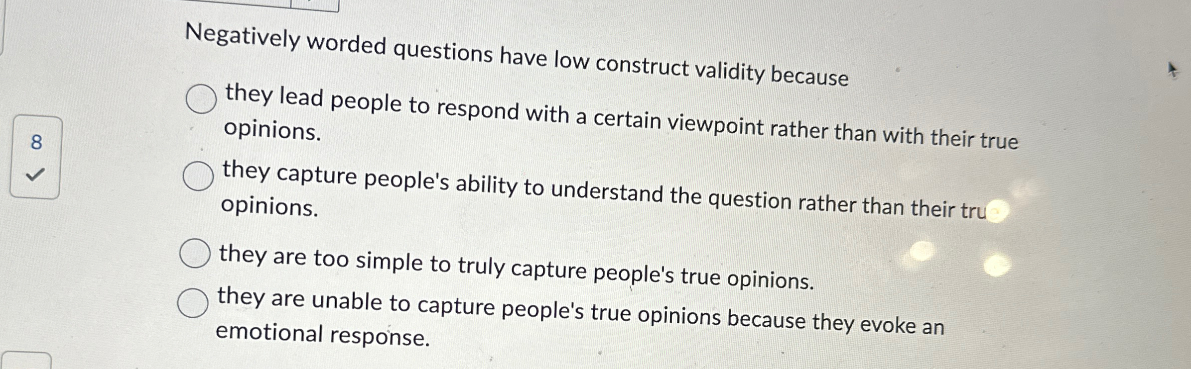 Solved Negatively worded questions have low construct | Chegg.com