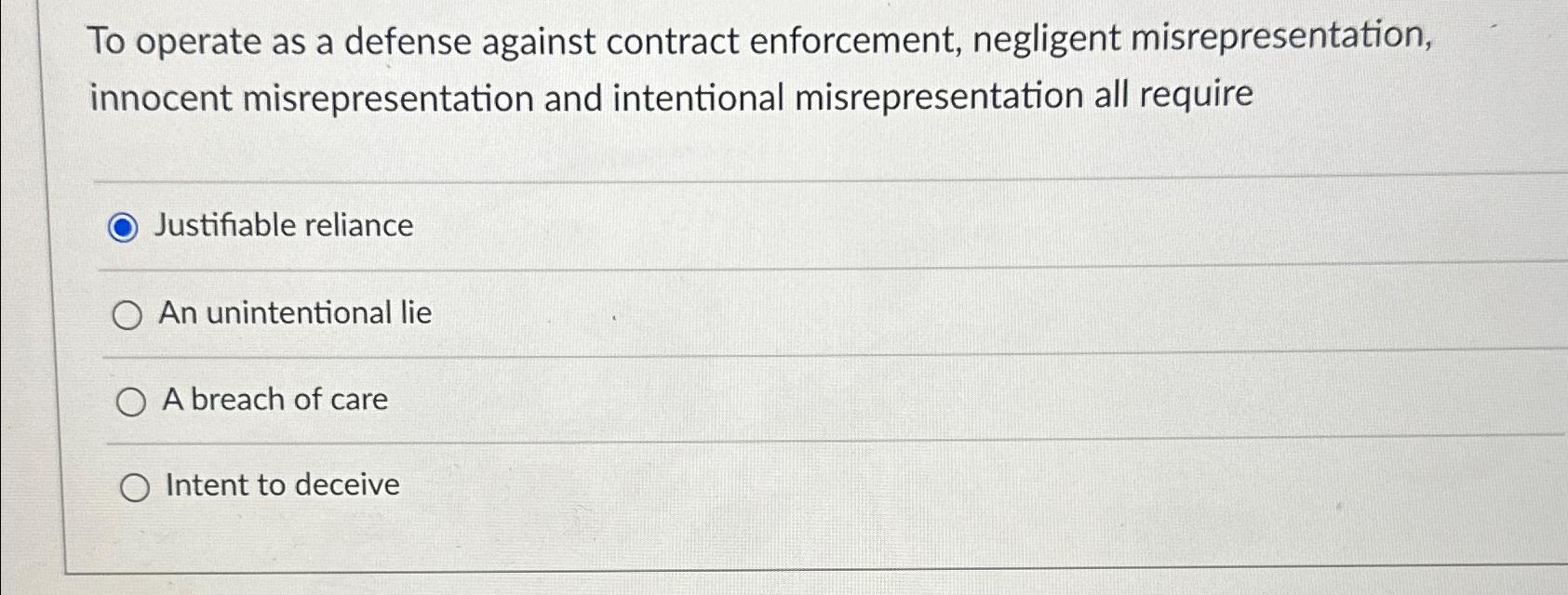 Solved To operate as a defense against contract enforcement, | Chegg.com