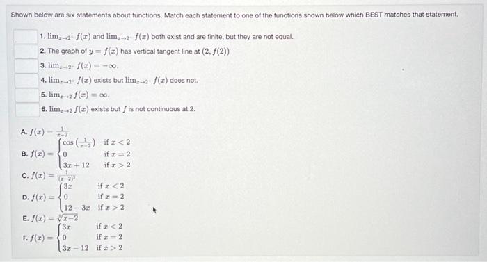 Solved Shown below are six statements about functions. Match | Chegg.com