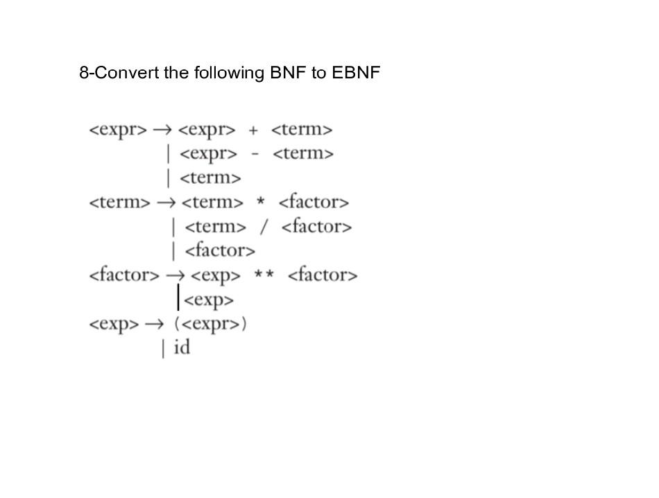 Solved 8-Convert the following BNF to EBNF + + | | → | Chegg.com