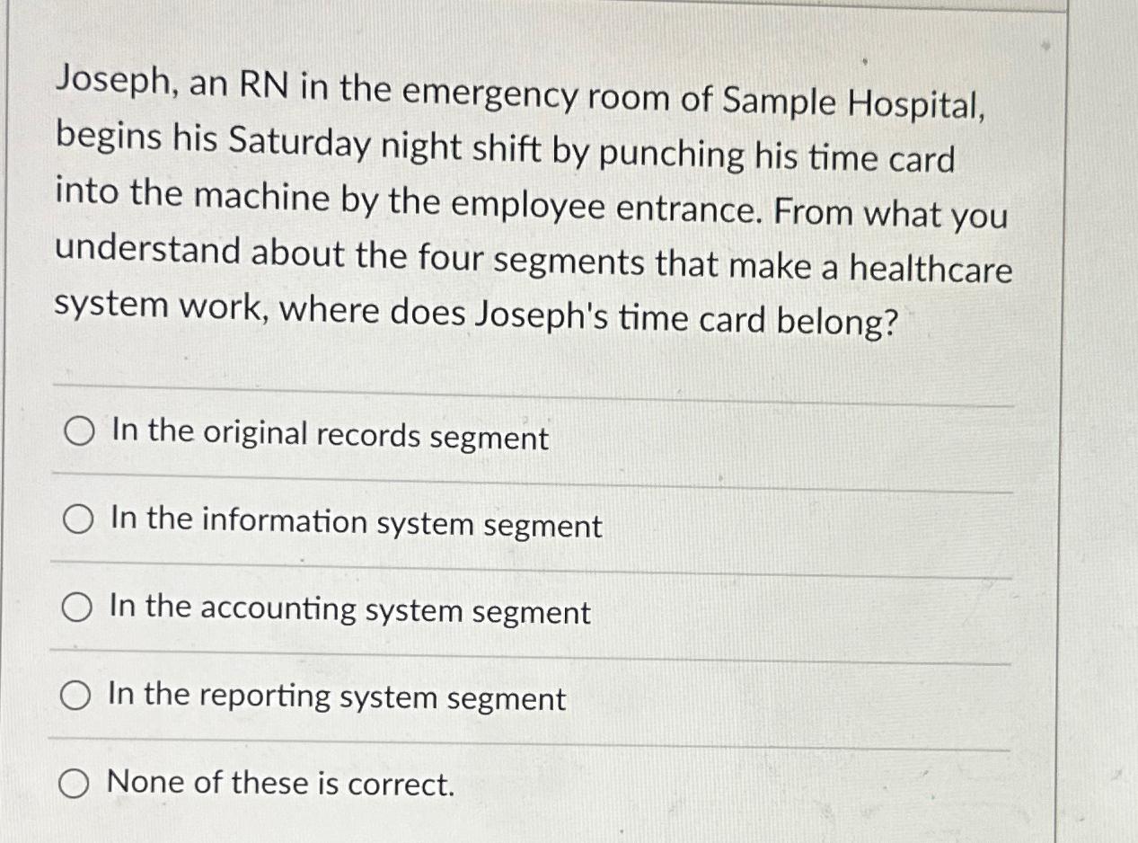 Solved Joseph, an RN in the emergency room of Sample | Chegg.com